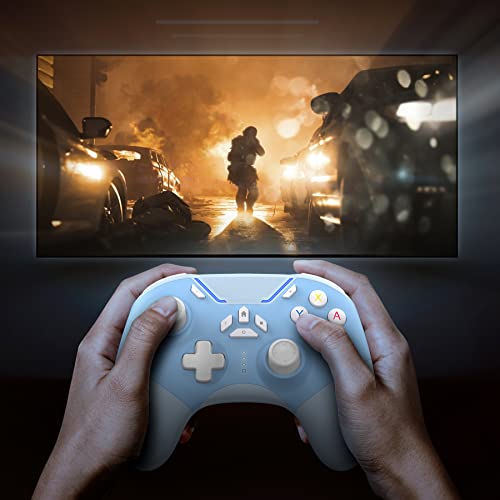 Paton Wireless Switch Controller for Nintendo Switch/Lite/OLED/Windows/Android/IOS Devices, Bluetooth Gamepad with Vibration, Motion, Turbo and LED Light-Blue