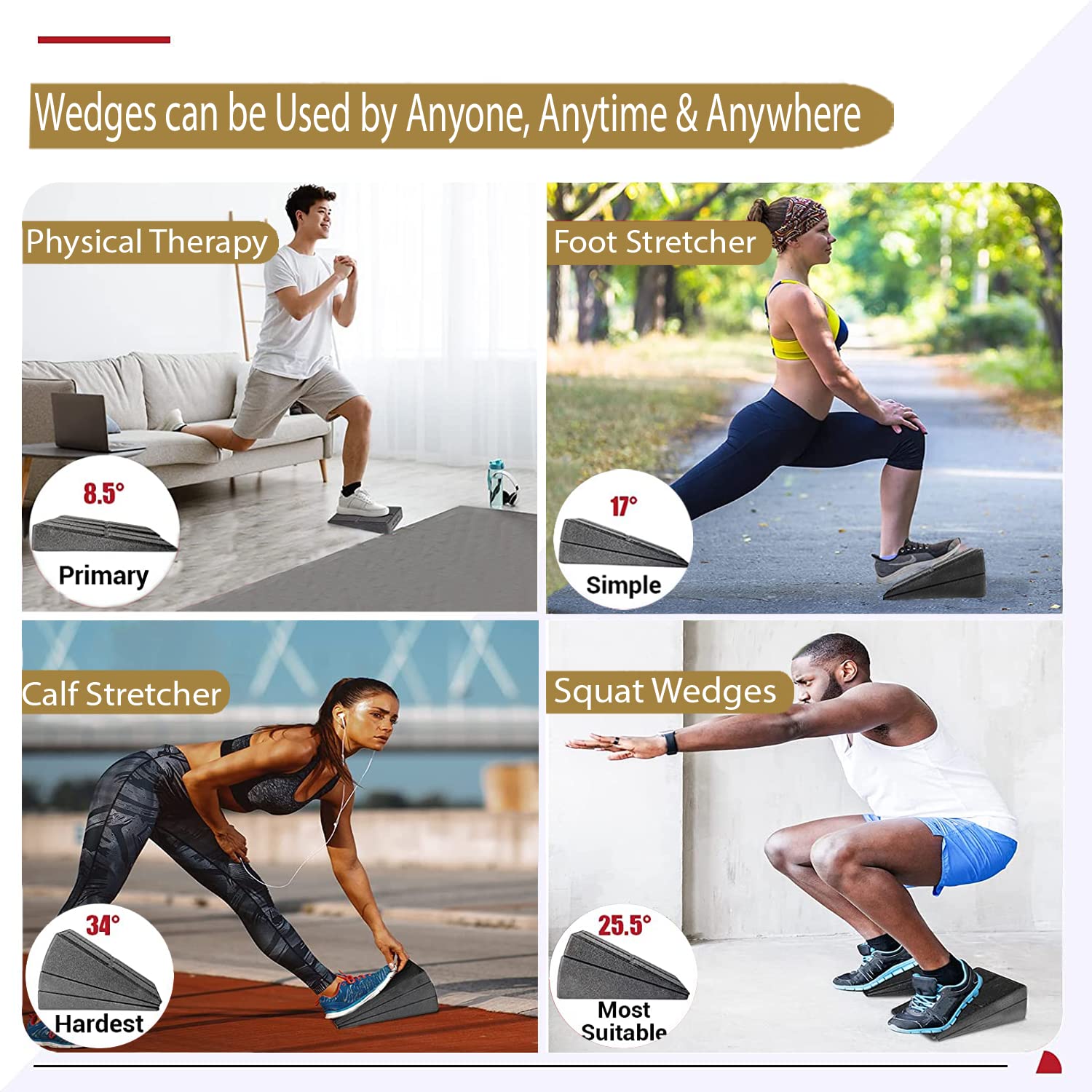 Squat Wedge Block Non Slip Professional Slant Board for Calf Stretching from NXT WIND, Adjustable Angles Knees Over Toes Equipment, Squat Ramp Foot Wedges for Squats Yoga Wedge Great for Exercise