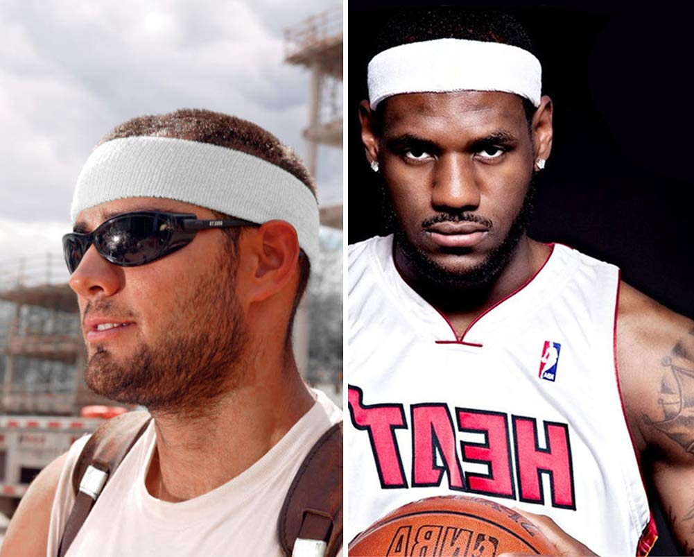 Men & Women Sweatband Headband Terry Cloth Moisture Wicking for Sports,Tennis,Gym,Work Out (White,Black,Gray) One Size