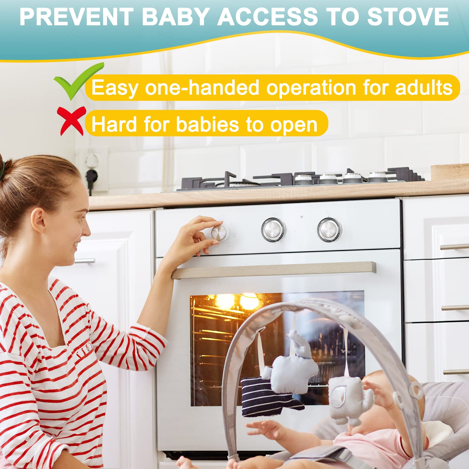 Stove Knob Covers for Child Safety (5 Pack)-Rotate Unlock Baby Oven Knob Cover-Baby Proofing Universal Design Size Gas Stove Knobs(Clear)