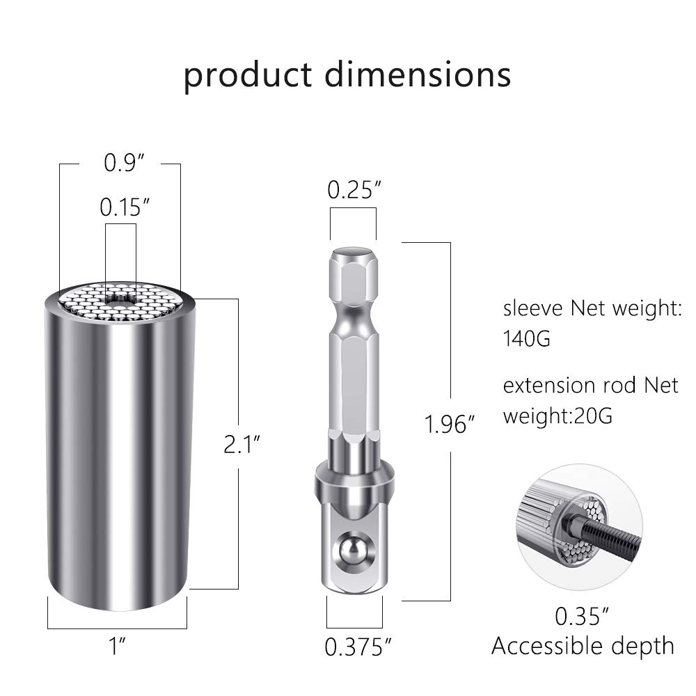 MIMIVIVA Super Universal Socket Tools Gifts for Men, Grip Socket Set Fits Standard 1/4'' - 3/4'', 7mm-19mm Universal Socket Wrench Tool Sets with Power Drill Adapter, Father's Day Gifts for Dad
