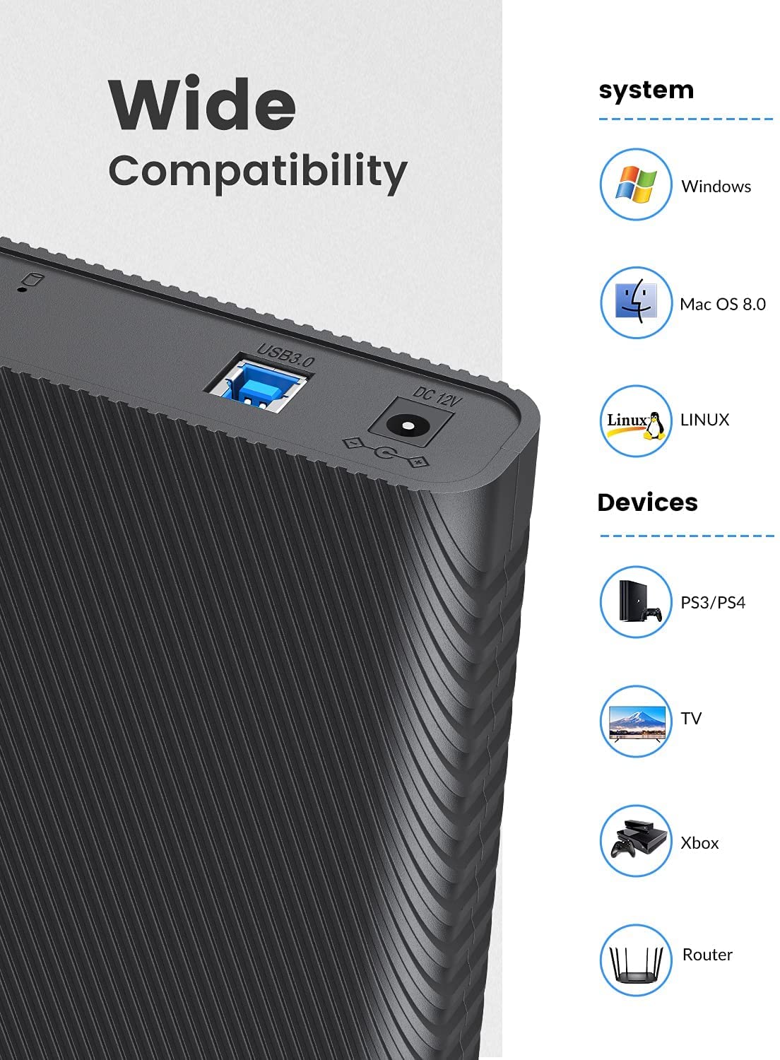 ORICO USB 3.0 to SATA III Hard Drive Enclosure External HDD/SSD Enclosure for 3.5 Inch SATA Hard Drive Support UASP Up to 18TB 3521U3