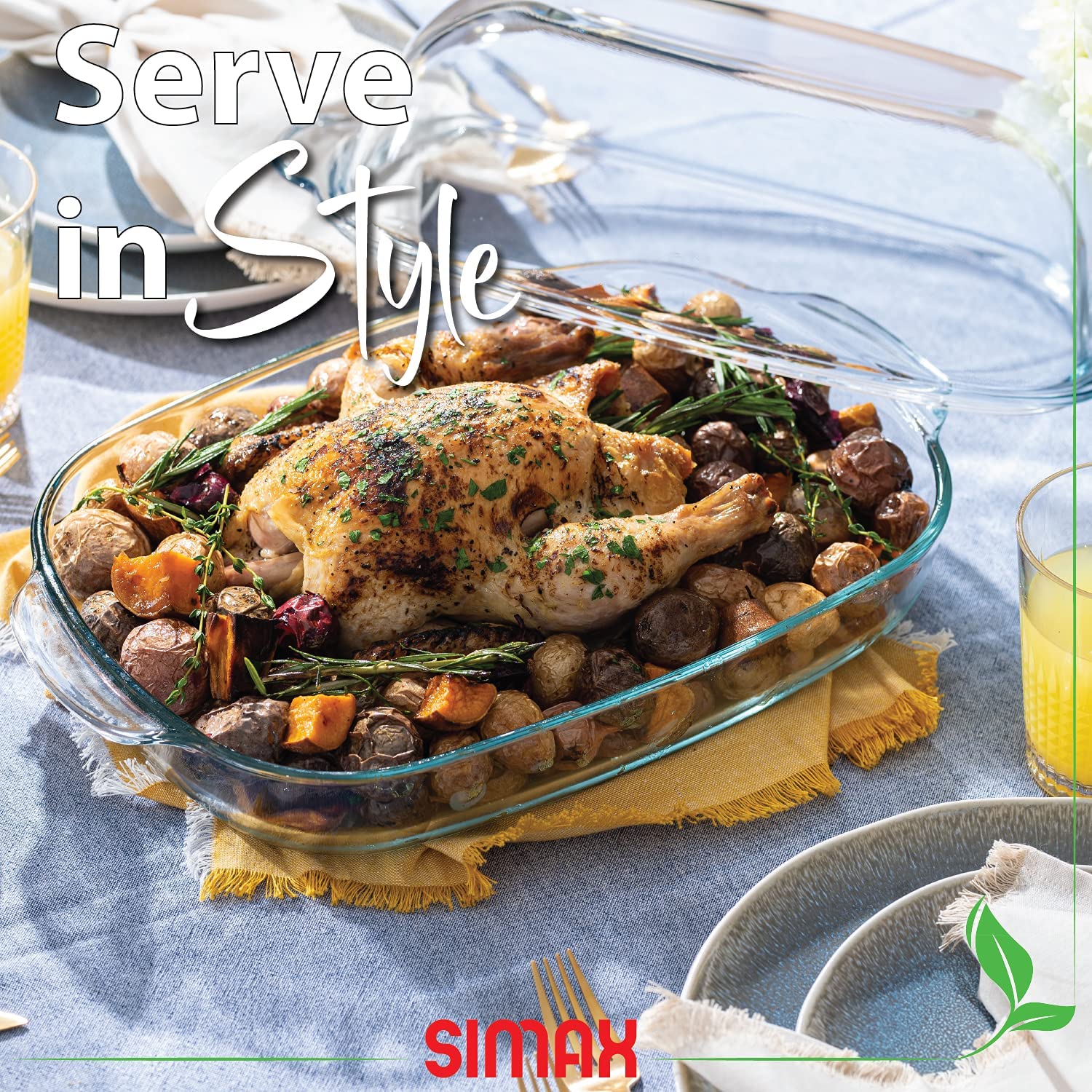 Simax Casserole Dish For Oven: Glass Baking Dish With High Lid Set β Microwave, Oven, and Dishwasher Safe Cookware β Borosilicate Glassware β 8 Qt. Large Baking Dish