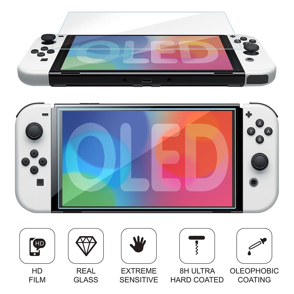 omarando Protective Case for Nintendo Switch (OLED model), Soft TPU Case,with Tempered Screen Protector,Adjustable Console Stand and Thumb Grip (Translucent Clear)