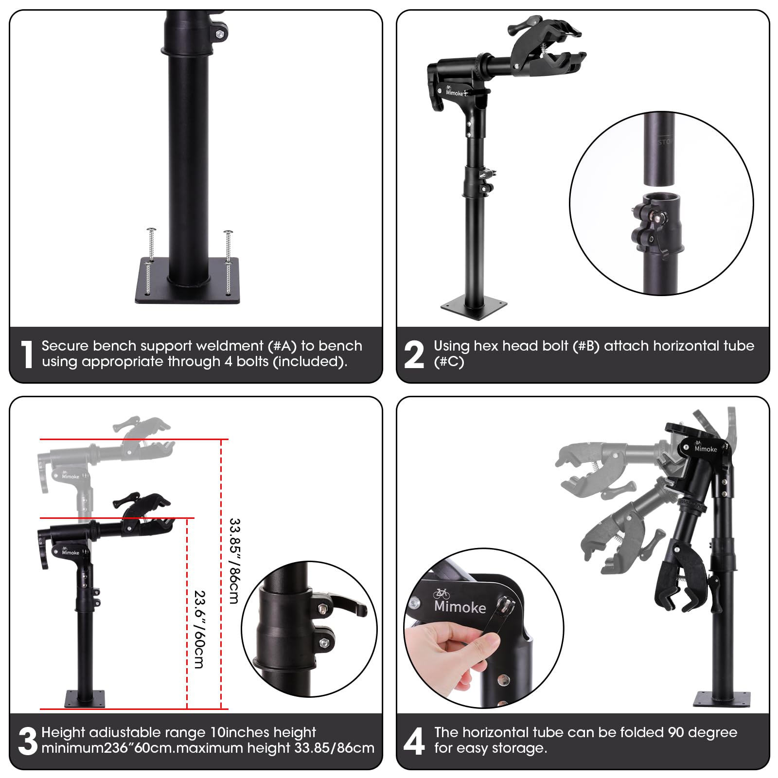 Mimoke Bicycle Repair Mount Wall Workbench Stand Bike Workstand Clamp Height Adjustable Home Maintenance Rack