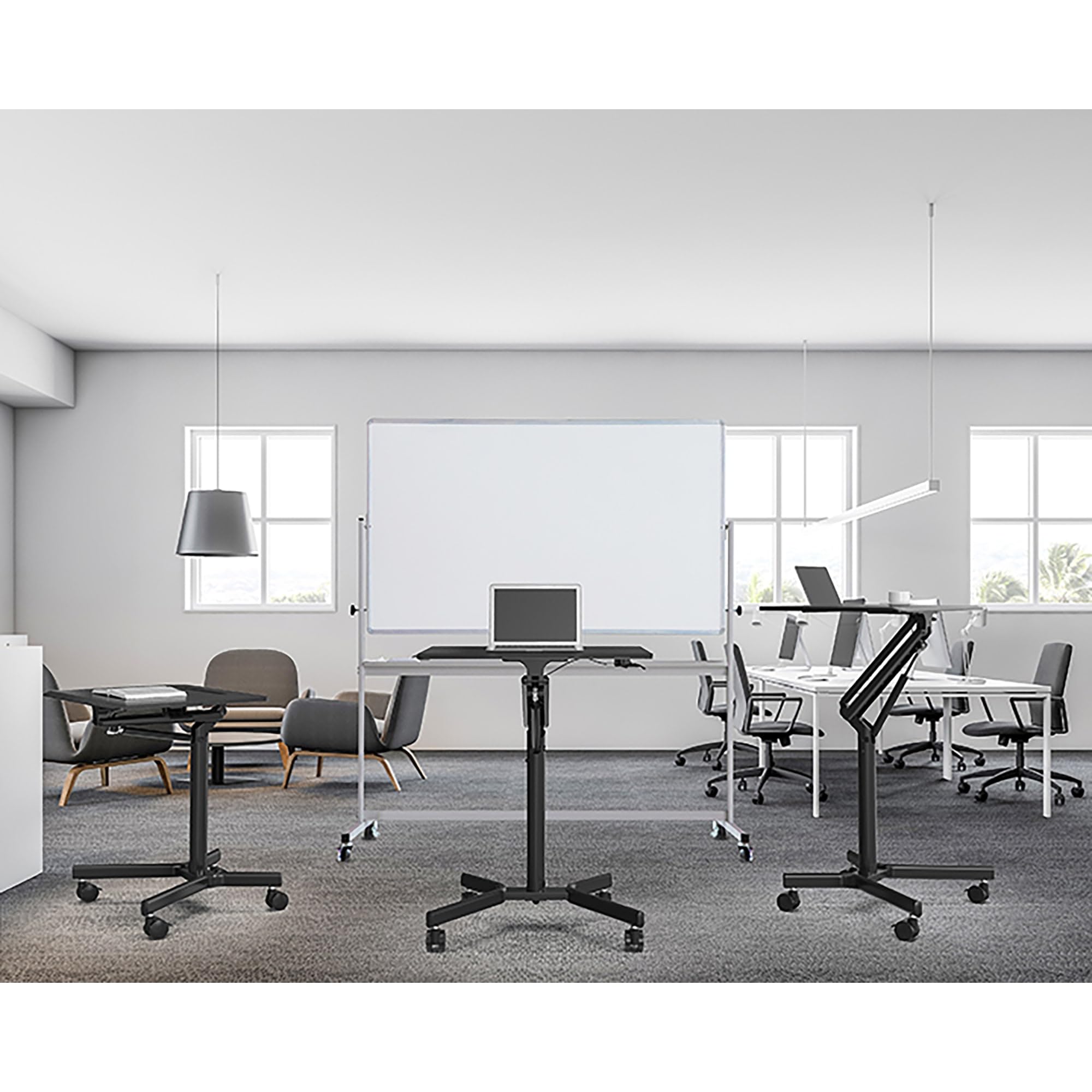 RealspaceĀ® 28" W Mobile Sit-to-Stand Compact Desk/Laptop Cart Workstation, 28-3/4"H x 28" W x 22-1/16"D, Black