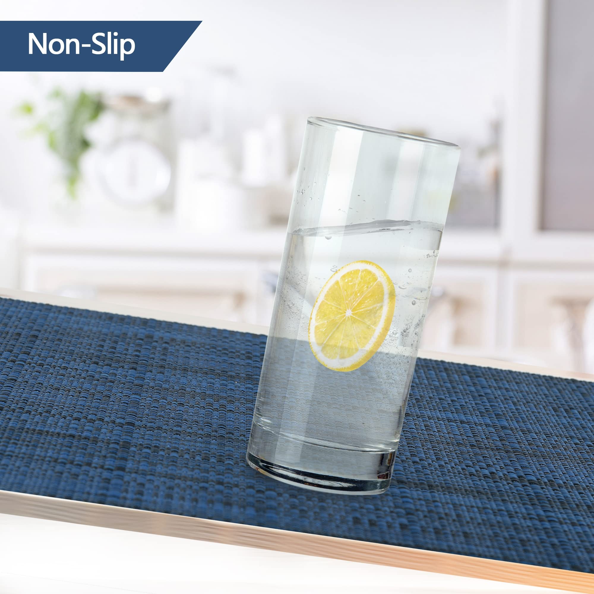 SLKQG Navy Blue Placemats Set of 4 - Easy Clean Washable Vinyl Placemats - Wipeable Heat Resistant Table Mats for Dining Table - 17x12 Inch (Navy Blue, 4)