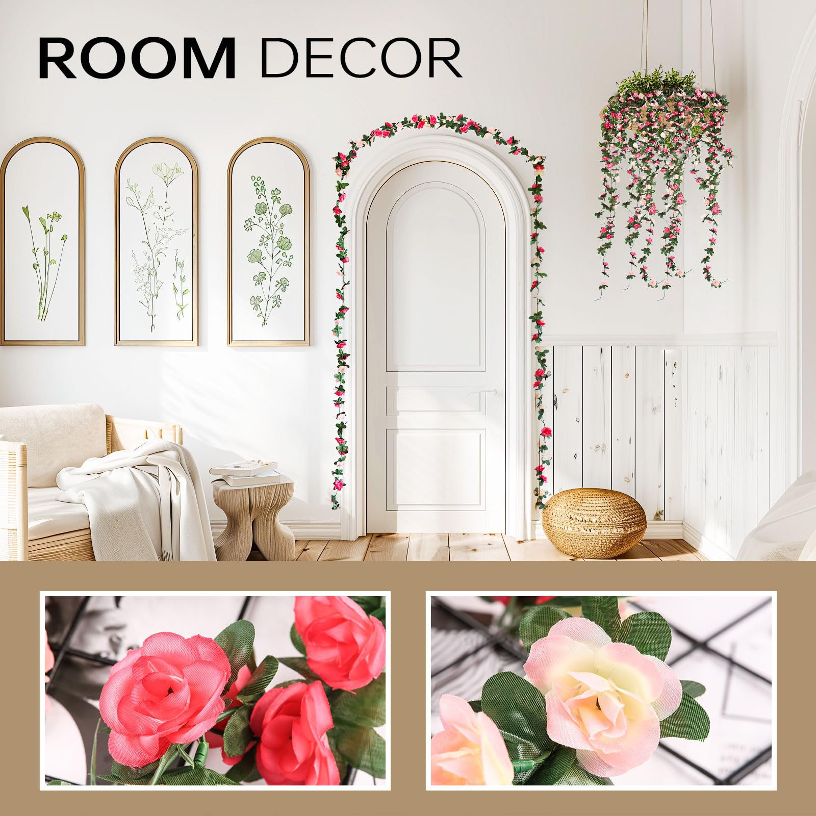 Miracliy 5 Pack 41 FT Fake Rose Vine Flowers Plants Artificial Flower Hanging Rose Ivy Home Hotel Office Wedding Party Garden Craft Art Déco