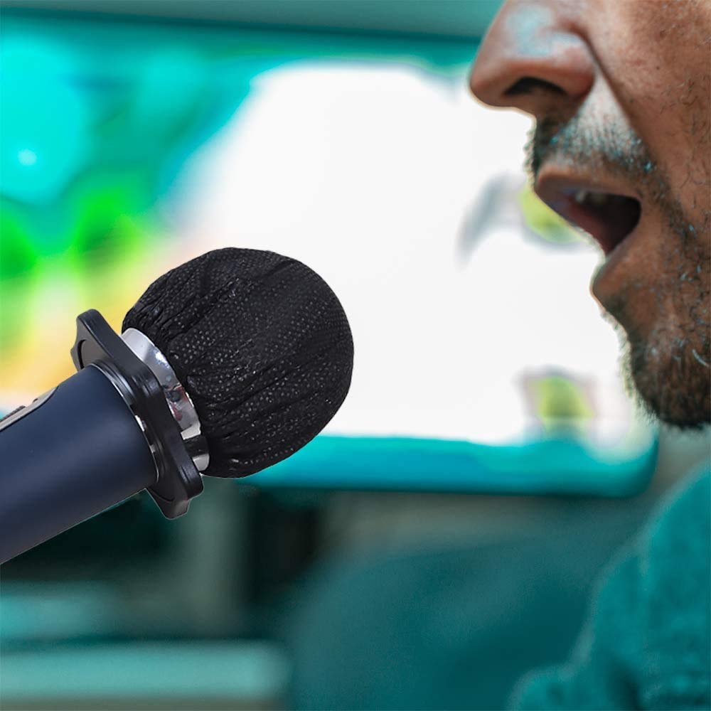 None Branded 200 Pieces Disposable Microphone Cover Microphone Cover Windscreen Mic Cover Protective Cap for KTV Recording Room News Gathering, 3 Inch (Black)