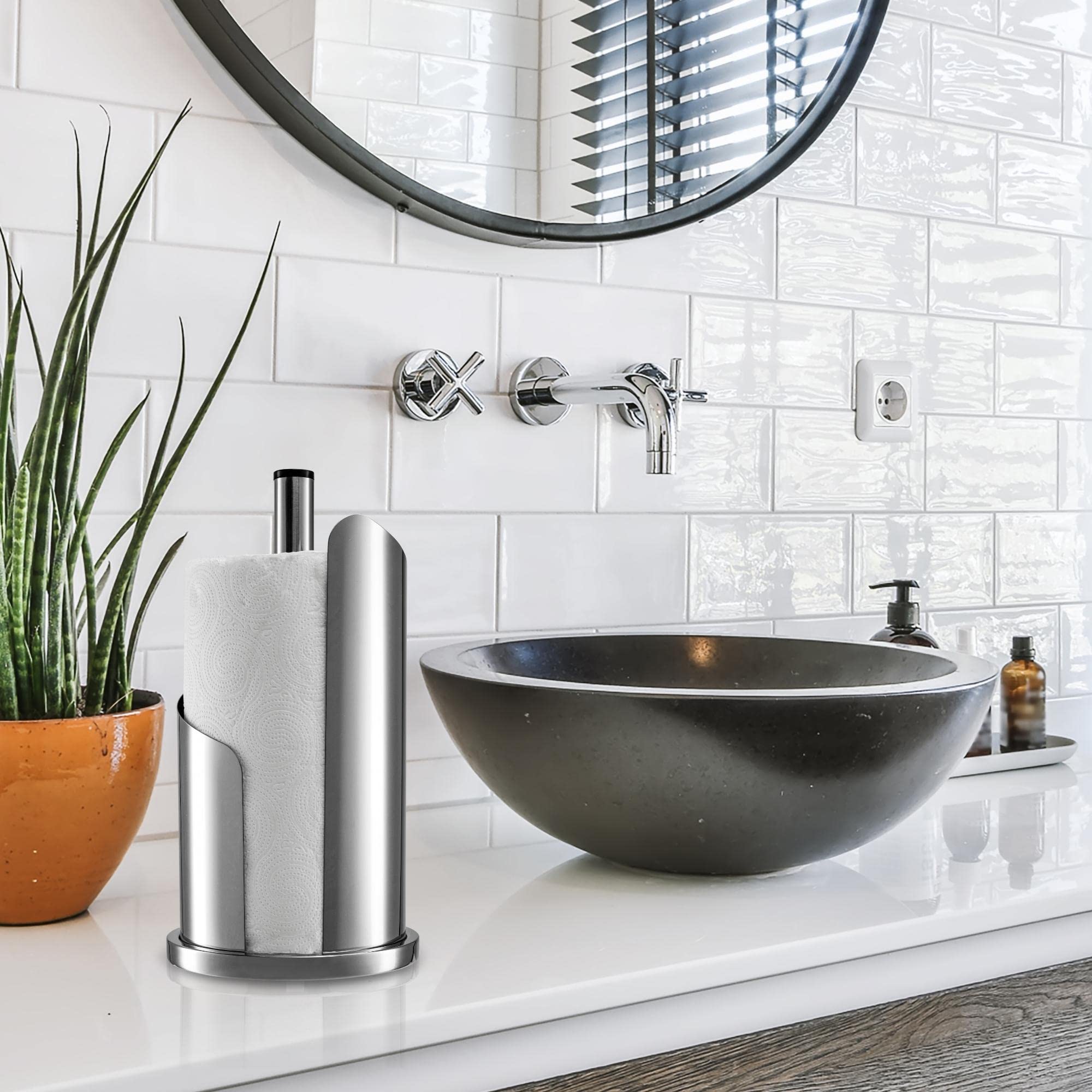 Paper Towel -Toilet Holder Milena Stainless Steel- Silver Spiral Design for Kitchen, Bathroom Countertop