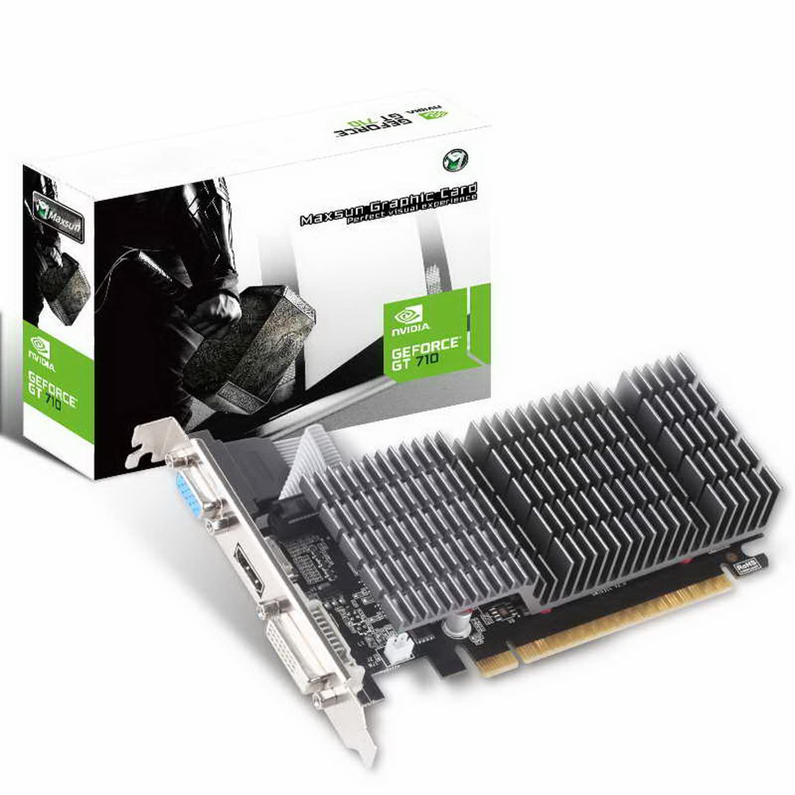 maxsun GEFORCE GT 710 4GB Low Profile Ready Small Form Factor Video Graphics Card GPU Support DirectX12 OpenGL4.5, Low Consumption, VGA, DVI-D, HDMI, HDCP, Silent Passive Fanless Cooling System