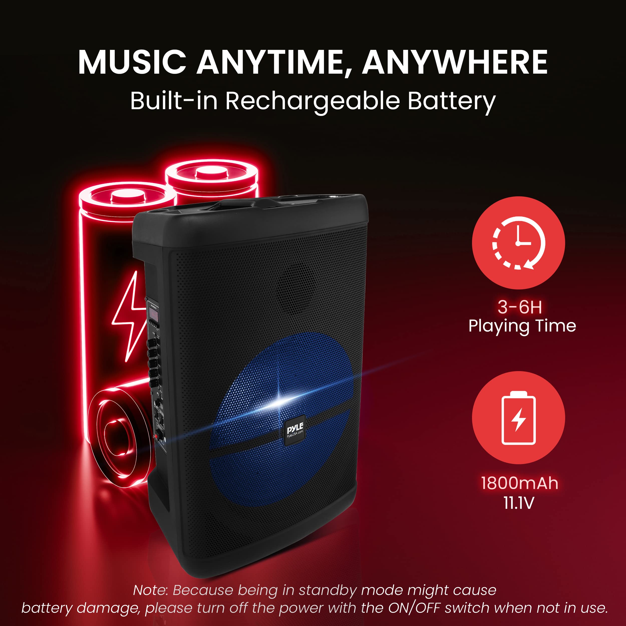 Pyle Portable Bluetooth PA Speaker - 500W 15β Rechargeable Outdoor BT Karaoke Audio System - TWS, Party Lights, LED Display, FM/AUX/MP3/USB/SD, 6.5mm In, Carry Handle - Wireless Mic, Remote Control