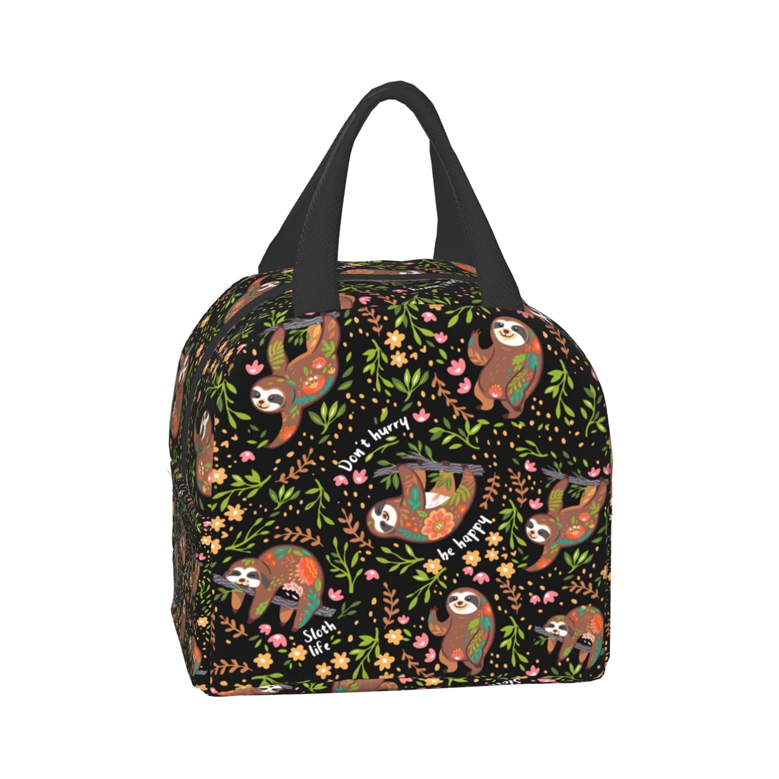 Sloth Insulated Lunch Bag with Front Pocket,Reusable Cooler Tote with Zipper for Men & Women
