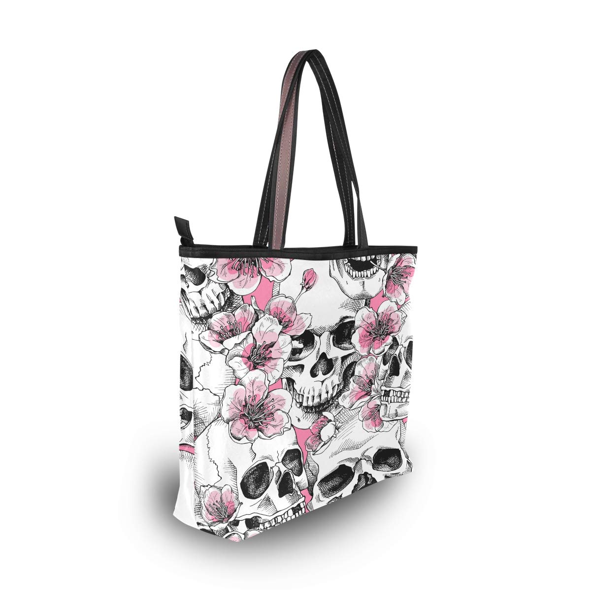 QMXO Sugar Skull Floral Flowers Pink Handbags and Purse for Women Tote Bag Large Capacity Top Handle Shopper Shoulder Bag