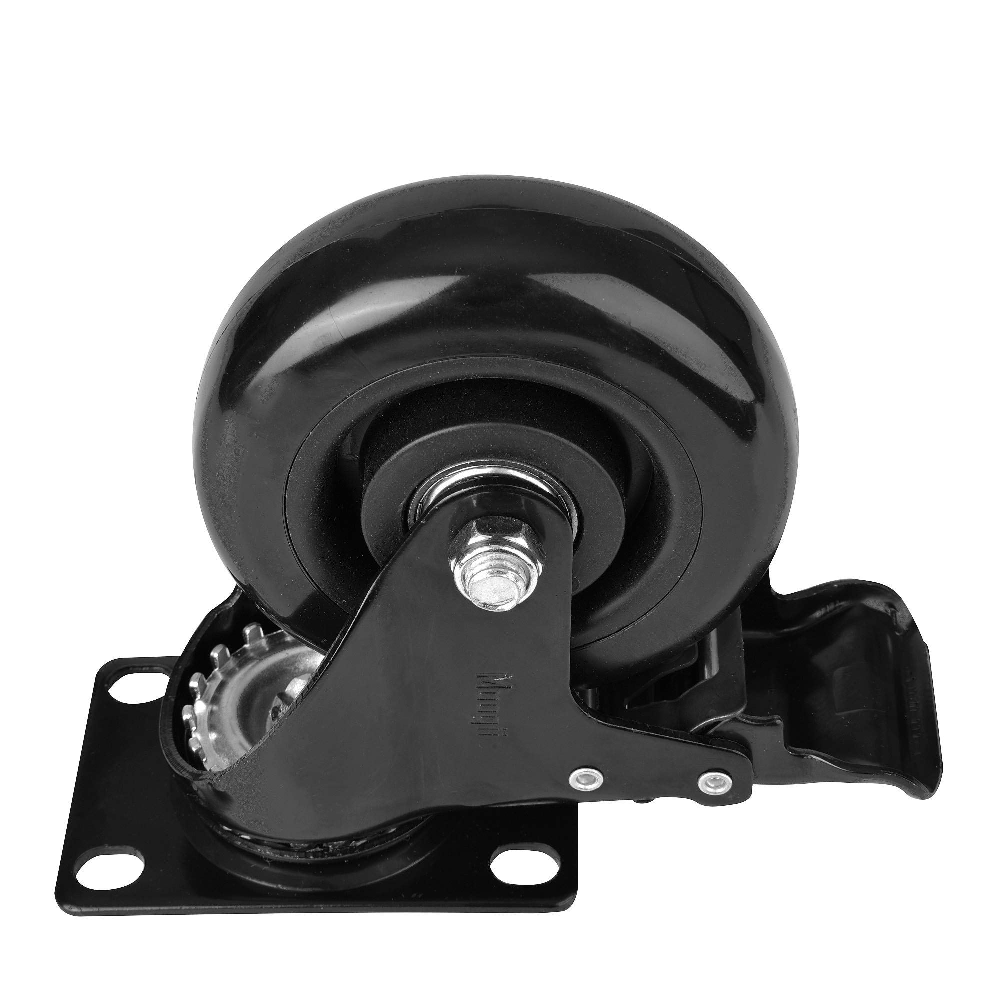 Moogiitools 4" Swivel Rubber Caster Wheels with Safety Dual Locking Heavy Duty 1800lbs Casters Set of 4 Black (All with Brake)