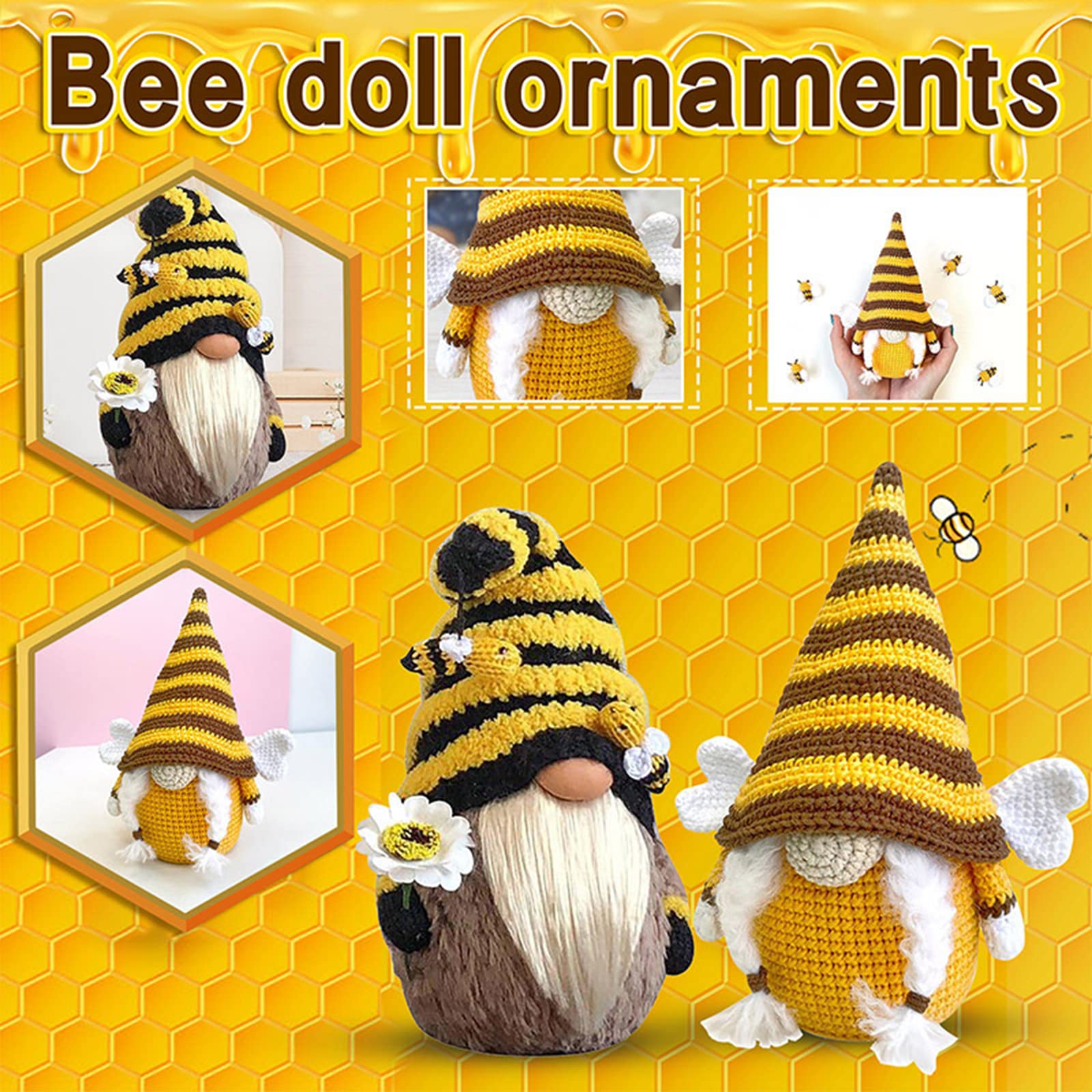 Sadaunbe 2 Pack Spring Summer Gnomes Plush Handmade Swedish Tomte Decorations Honey Bumble Bee Dwarf Figurine Elf Stuffed Doll Gift for Home Office Farmhouse Decor
