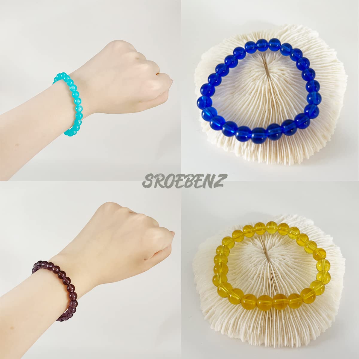 SROBENZ 15 PCS Crystal 8mm Round Beaded Bracelet Set Healing Glass Stretch Bracelets for Women Men Round Beads Elastic Bracelets