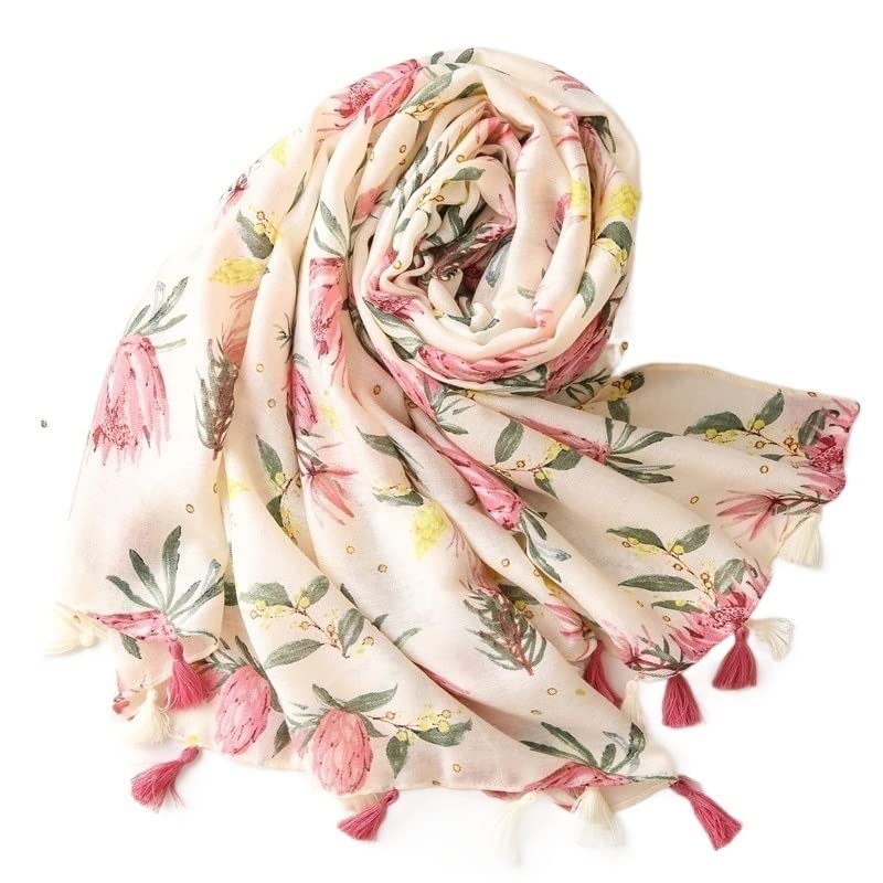 Summer Women Scarf Retro Flower Print Shawls and Wraps Beach Scarves (Color : A, Size : One Size)