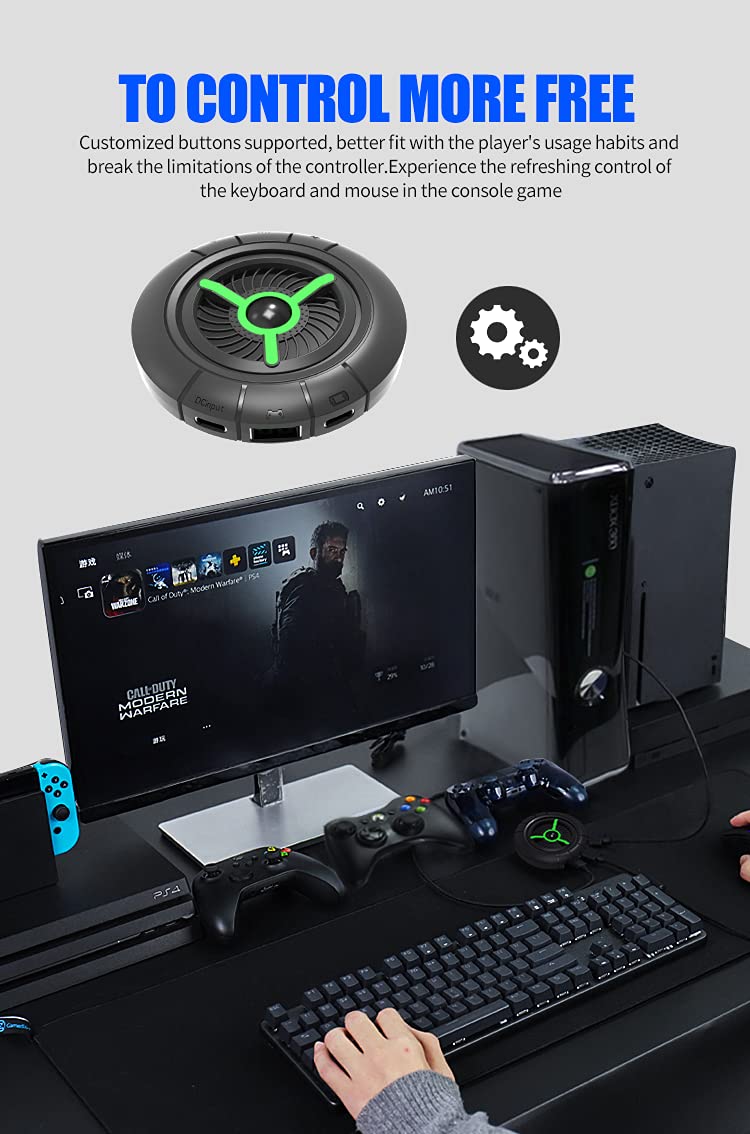 N-Switch Keyboard and Mouse Adapter, Wired Keyboard Mouse Converter with 3.5mm Headset Mic Port for PS4, PS3, Nintendo Switch, Xbox Series X/S, Xbox One/Slim/Pro/360 Console Support Custom Mapping