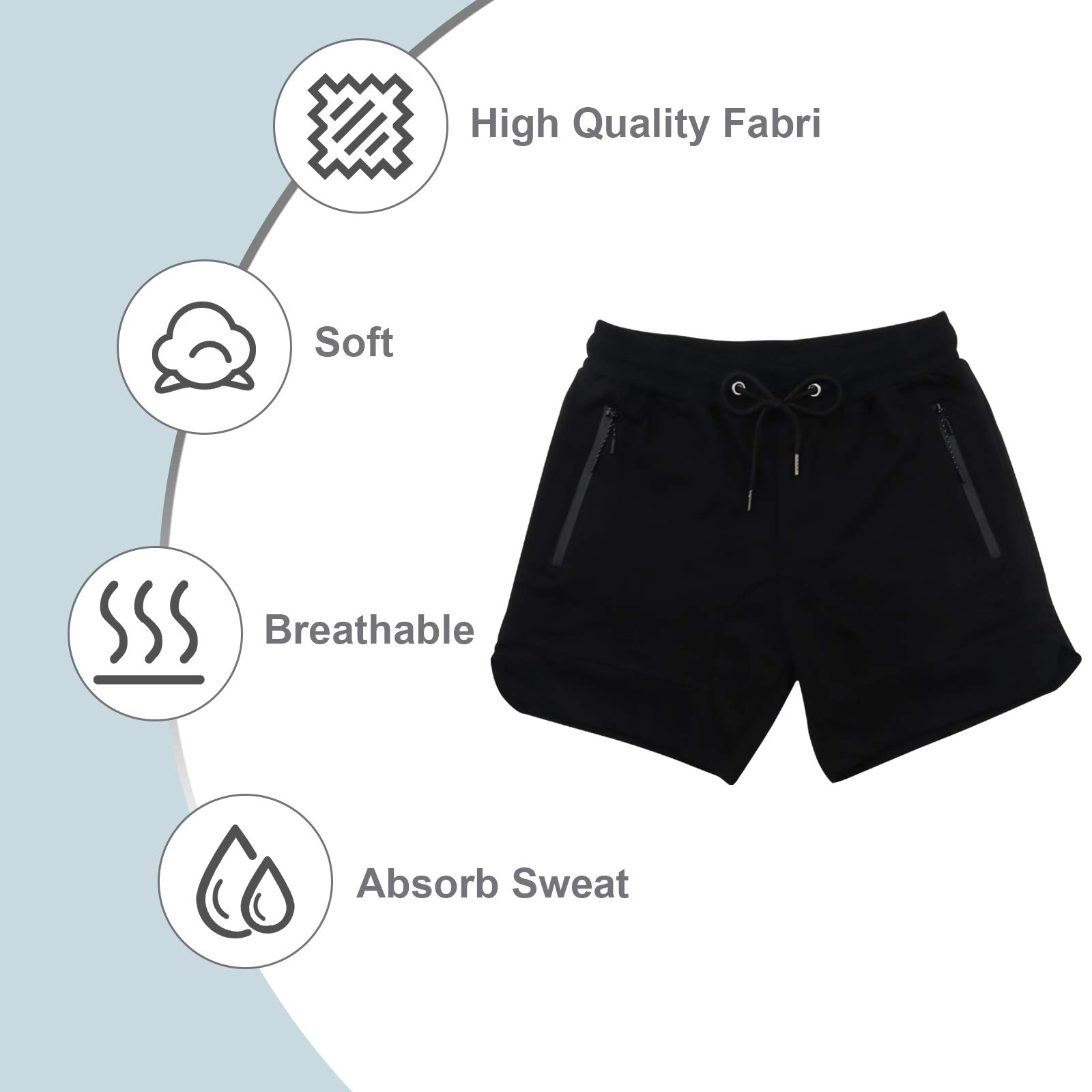 PIDOGYM Men's 5" Gym Workout Shorts,Fitted Jogging Short Pants for Bodybuilding Running Training with Zipper Pockets Black