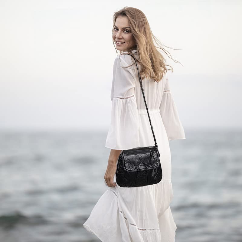 ZOVYRON Soft Leather Crossbody Purse for Women, Lightweight Crossbody Bag Multi Pocket Flapover Shoulder Bag