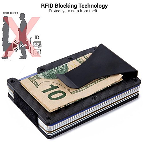 Minimalist Money Clip Wallet Front Pocket RFID Blocking Credit Cards Holder Slim Wallets for Men Women - Carbon Fiber