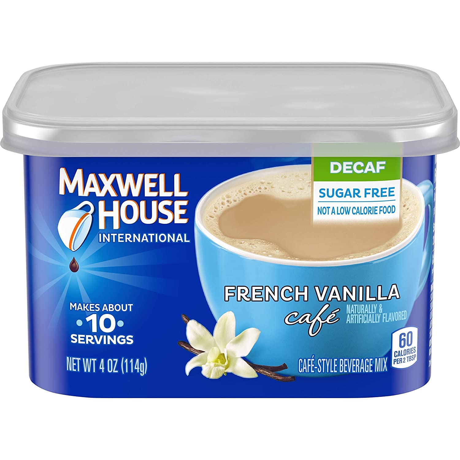 Maxwell House International Sugar-Free French Vanilla Decaffeinated Instant Coffee,4 Ounce (Pack of 8)