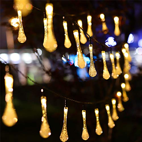NA Solar String Drop-Shaped Lights Outdoor 23 Ft 50 LED Remote Control Lights USB Powered Twinkle Lights 8 Mode Waterproof Copper Wire Fairy Lights for Garden Yard Home Party(Warm White)
