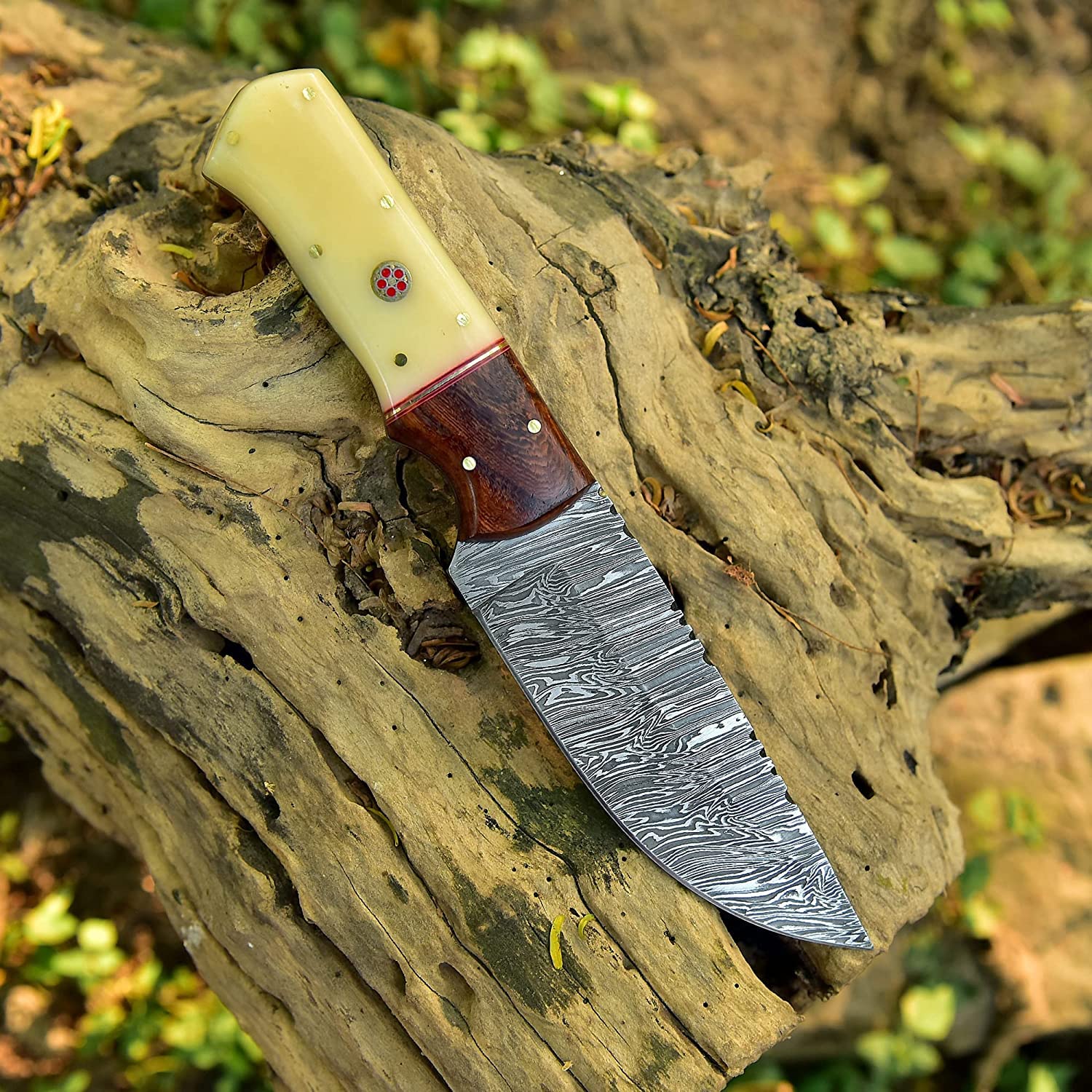 Unique Blades Handmade Damascus Steel Hunting Knife 9 Inches With Leather Sheath