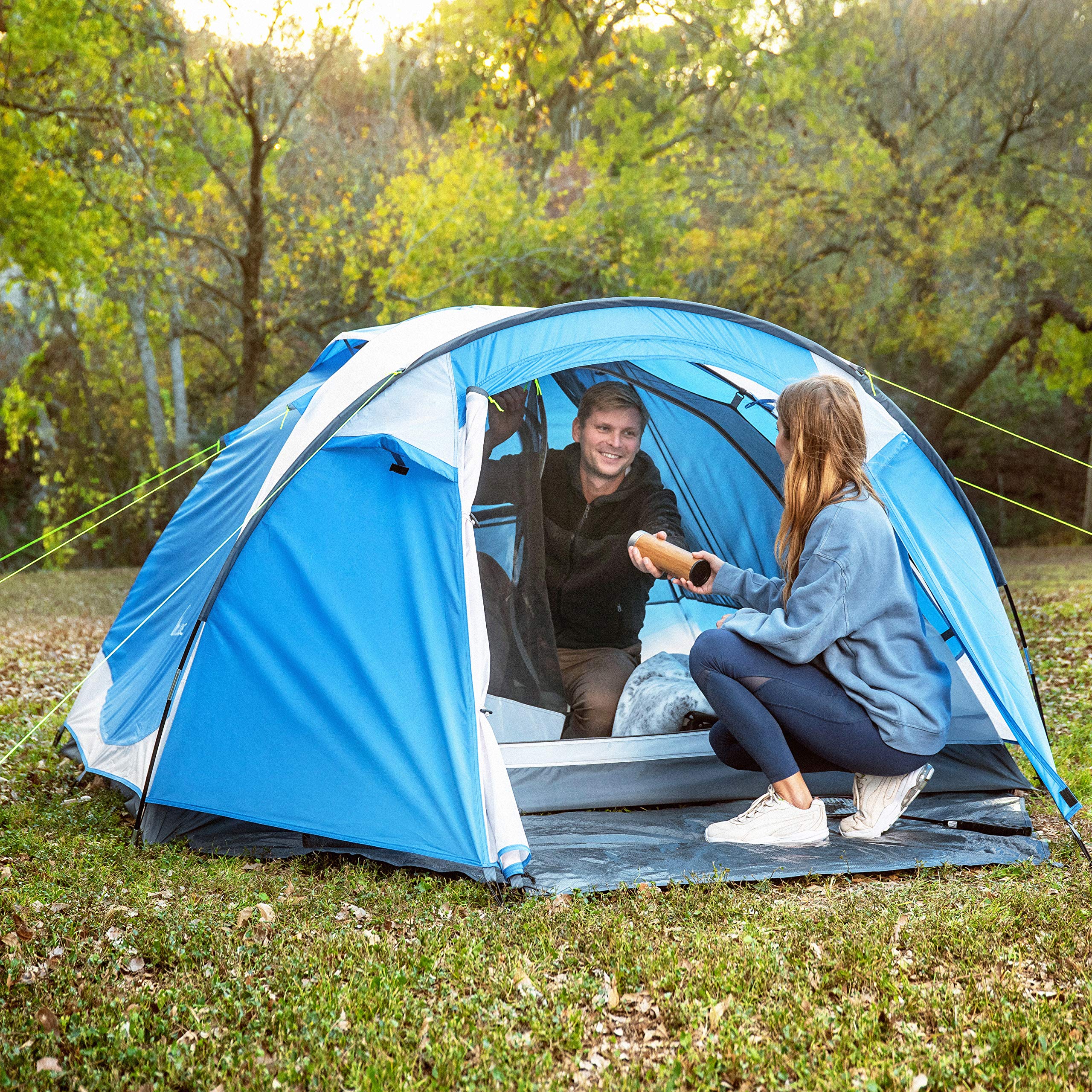 MOON LENCE Outdoor Camping Tent 3 to 4 Person Tent with Screen Room Double Doors & Double Layer Waterproof Design 2000MM