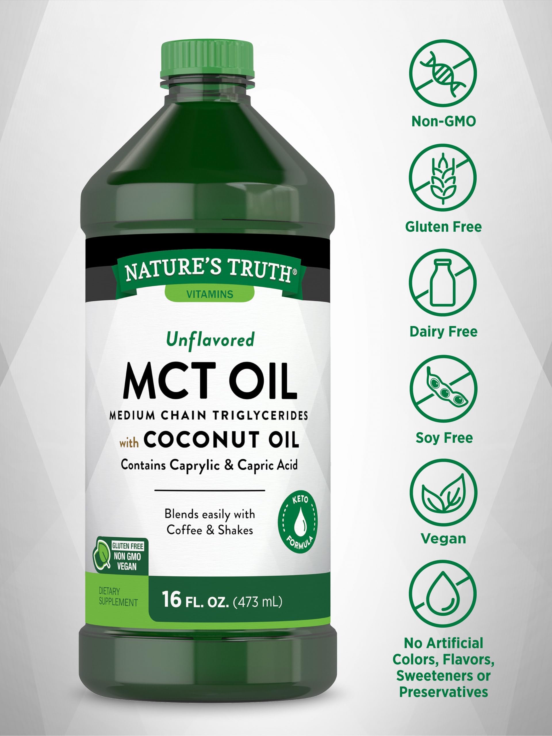 MCT Oil | 16 fl. oz | Keto, Unflavored Formula | with Coconut Oil | Vegan, Non-GMO, and Gluten Free Supplement | by Nature's Truth
