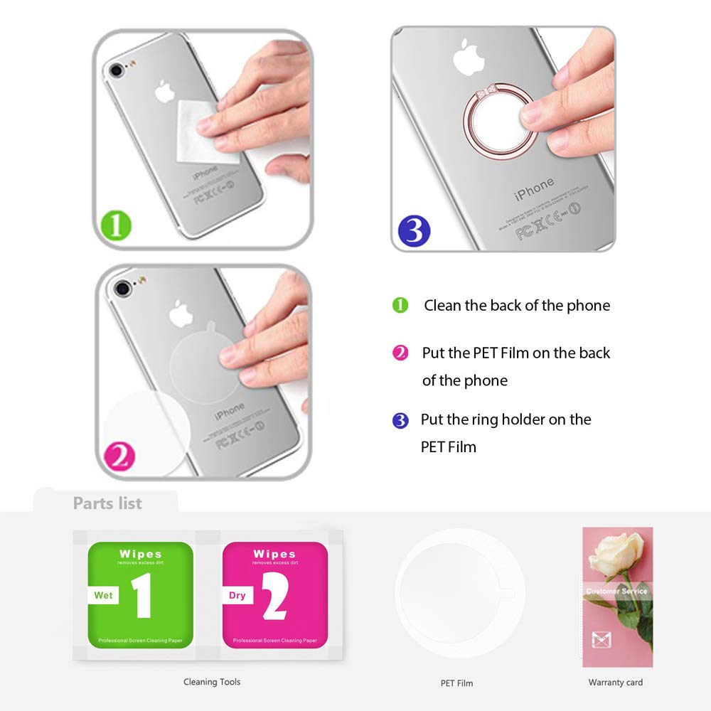 Mirror Finger Ring Holder, ICEYA Cell Phone Ring Stand Holder 360°Rotation Case Ring Grip Mount for iPhone 7/7 Plus, Galaxy S8/S8 Plus and Other Smartphones (Gold)
