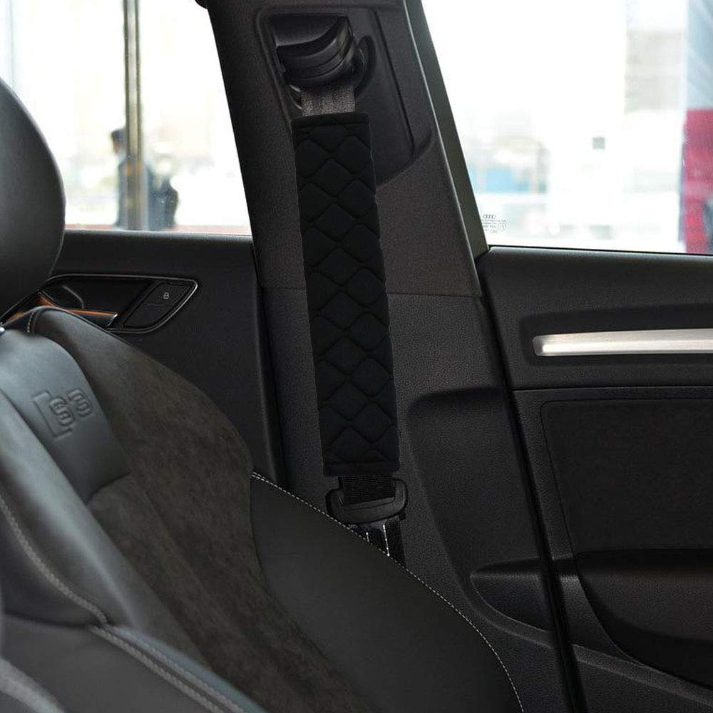 MIRKOO Car Seat Belt Cover Pad, 4-Pack Soft Car Safety Seat Belt Strap Shoulder Pad for Adults and Children, Suitable for Car Seat Belt, Backpack, Shoulder Bag, Laptop Computer Bag(4-Black)