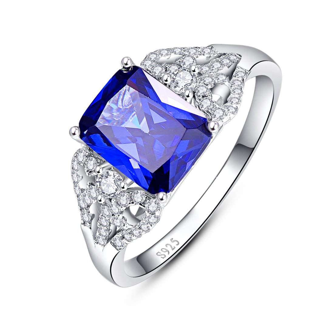 Merthus 7x9mm Radiant Cut Simulated Blue Sapphire 925 Sterling Silver Engagement Ring for Women Size 8