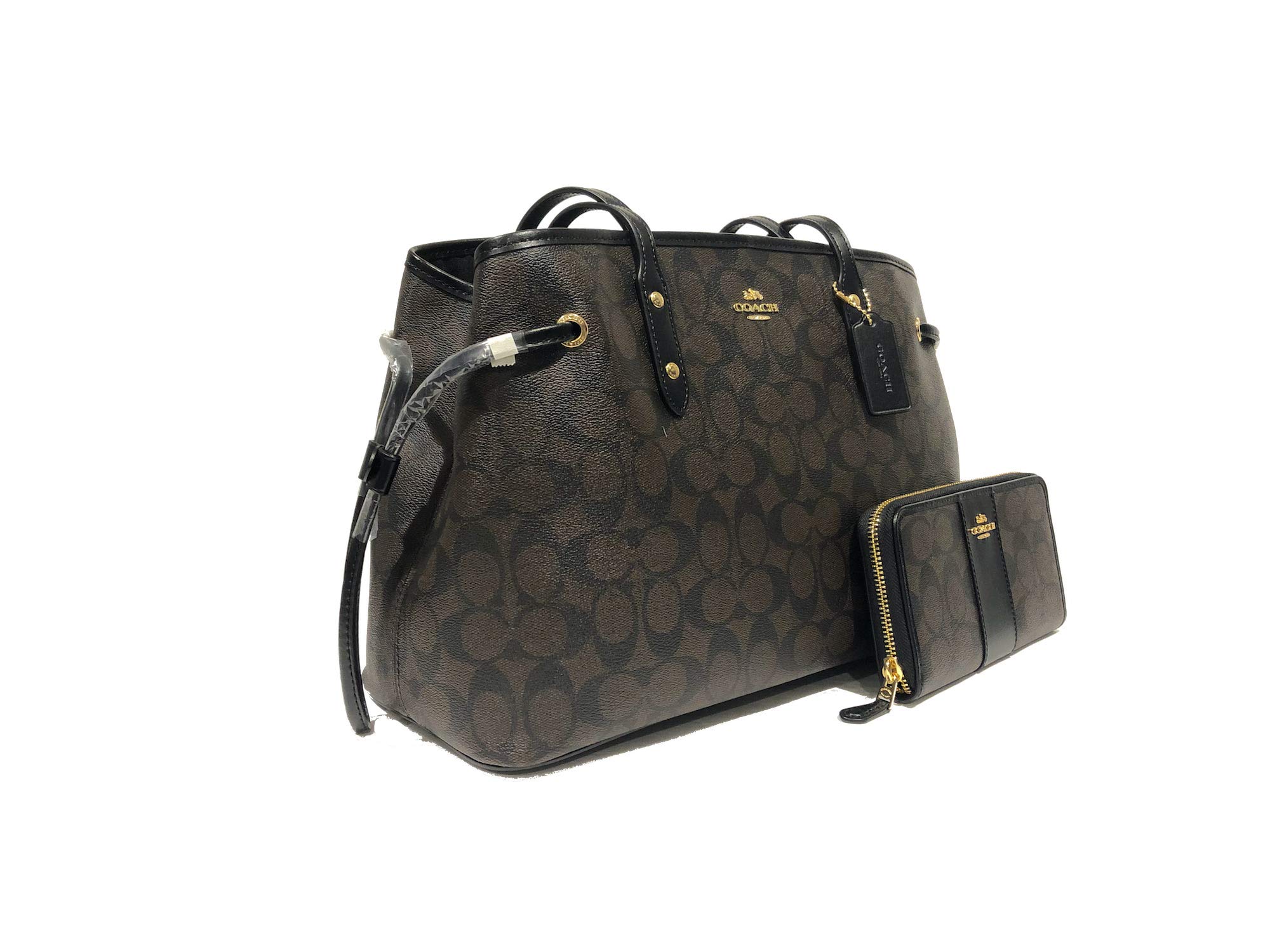 New Coach C Signature Purse Satchel Hand Bag & Wallet 2 Piece Set Brown Black