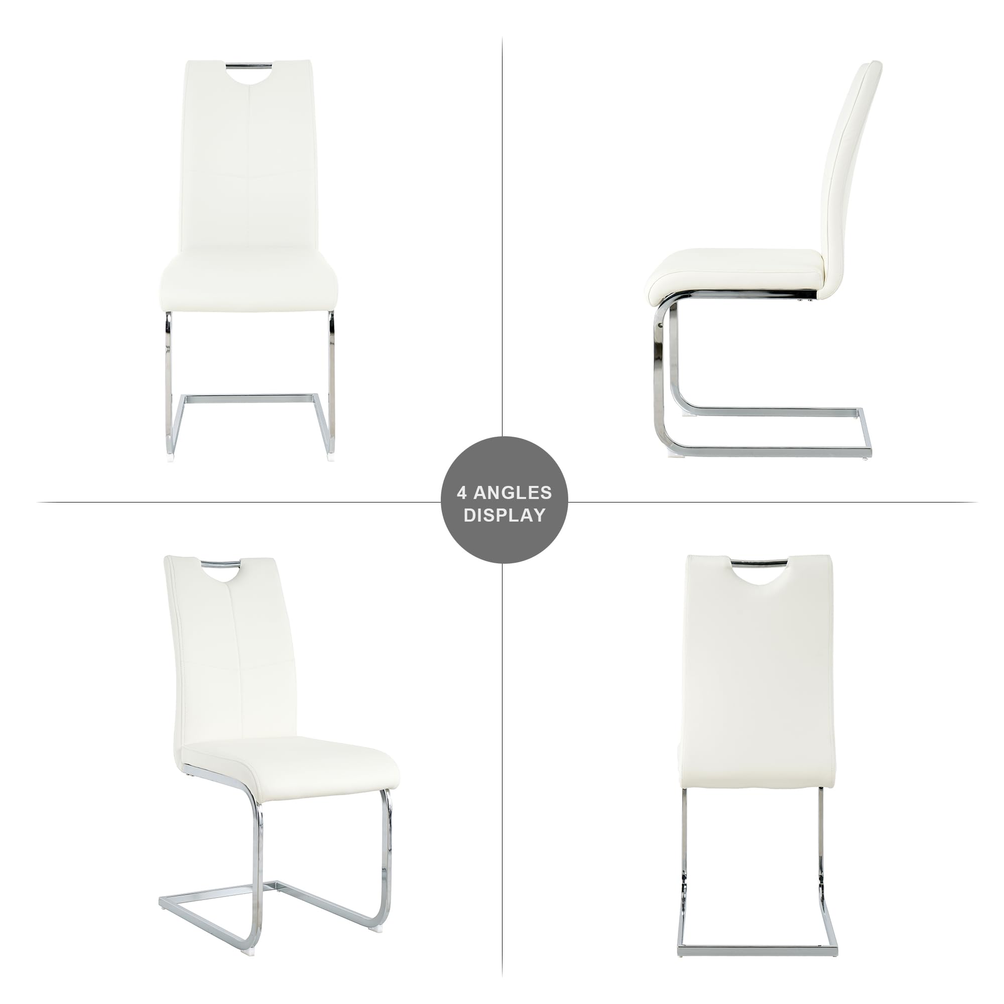 Modern Dining Chairs Set of 4 High Back Kitchen Chair with Stainless Legs 4 Piece PU Leather Chairs with Padded Seat for Dining Room Living Room Restaurant White