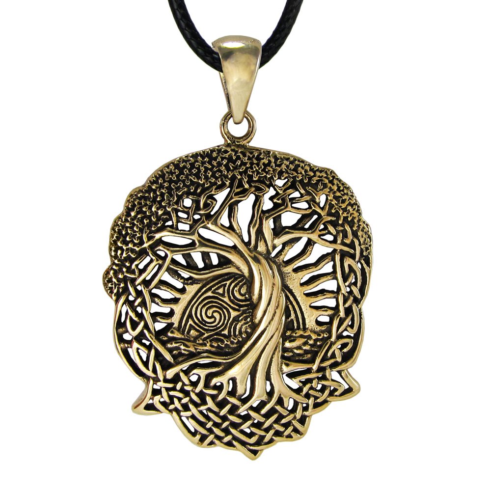 Moonlight Mysteries Bronze Celtic Knot World Tree of Life Pendant Necklace with Rising Sun