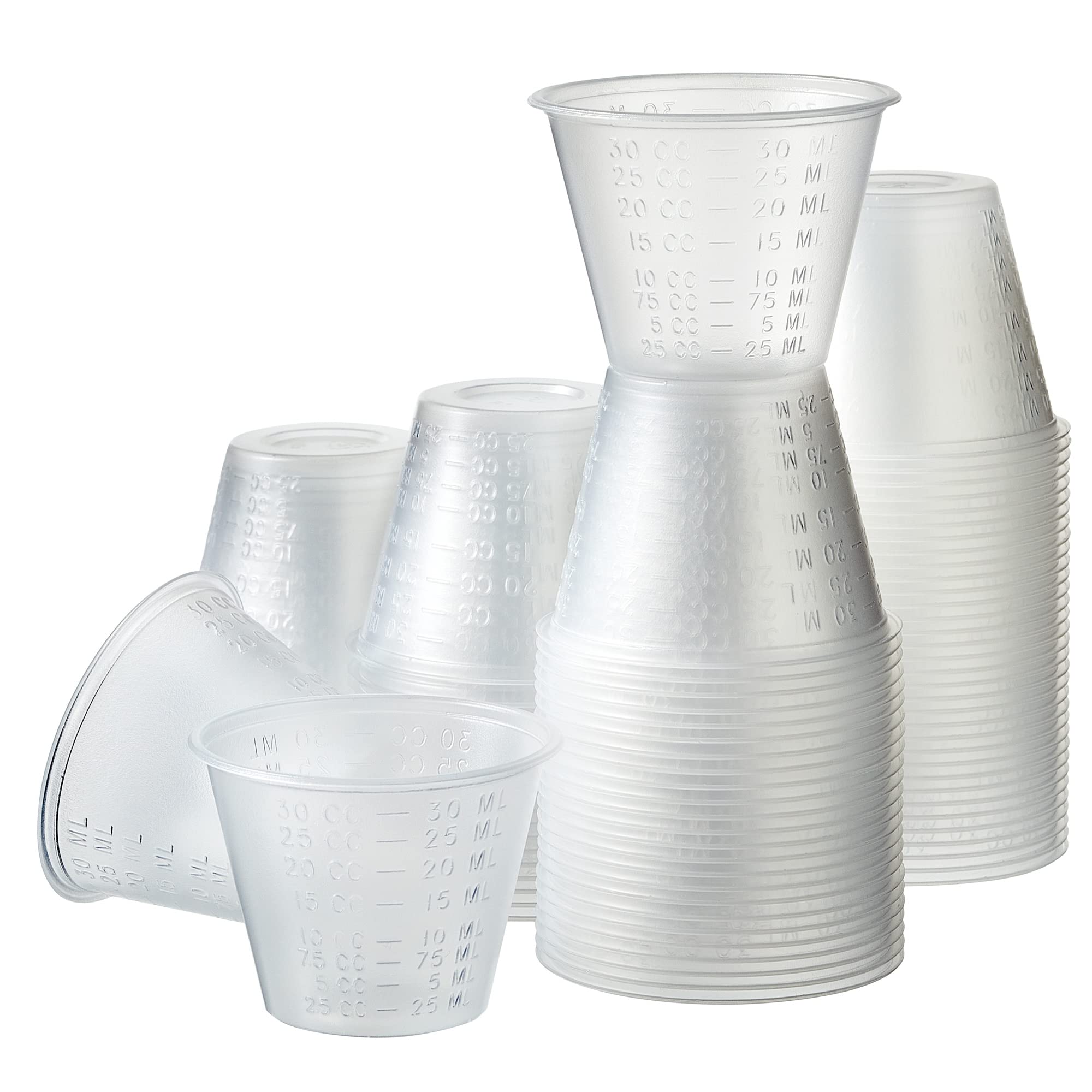 One Ounce Plastic All Purpose Measuring Cups for Medicine, Wine, Paint, Epoxy, Snacks, Crafts, Etc - 100 Cups Per Sleeve (100)