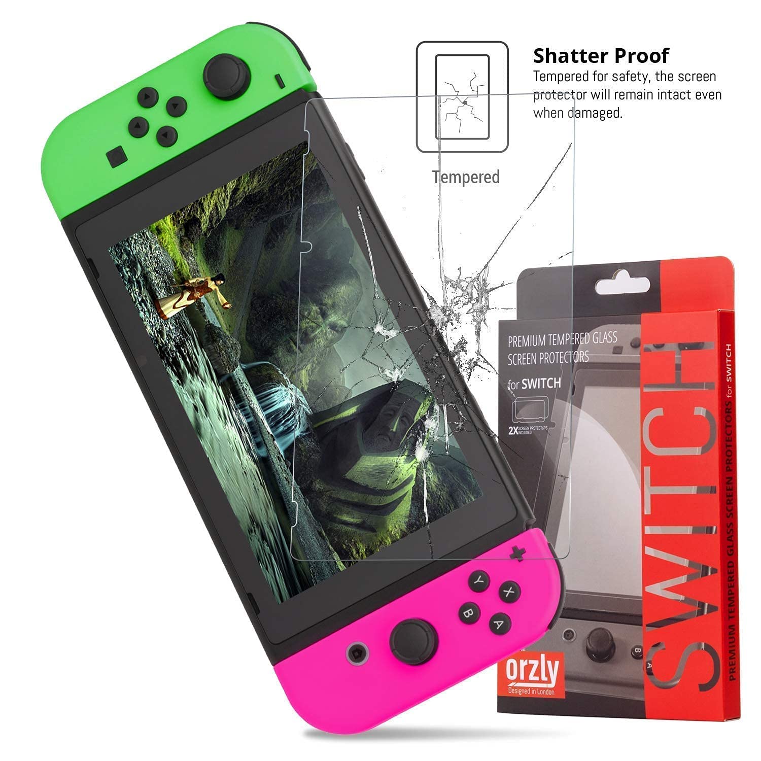 Orzly Nintendo Switch Carry Case and Glass Screen Protector - Bundle Pack