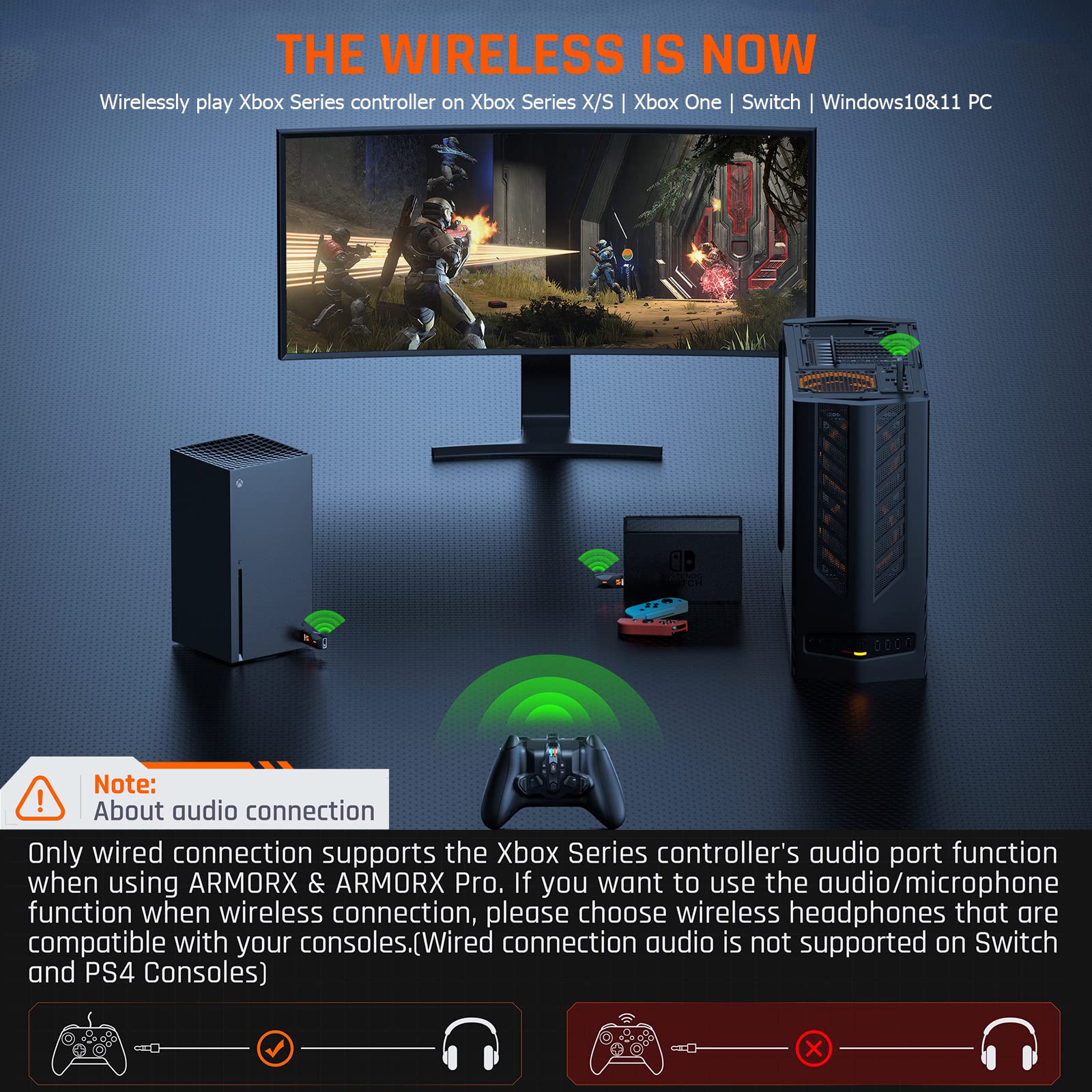 Wireless Back Button Attachment, BIGBIG WON Armor-X Controller Paddles for Xbox Series Working on Xbox Series X/S|Xbox One|Switch|PC, Audio,Mapping, Macro, Turbo