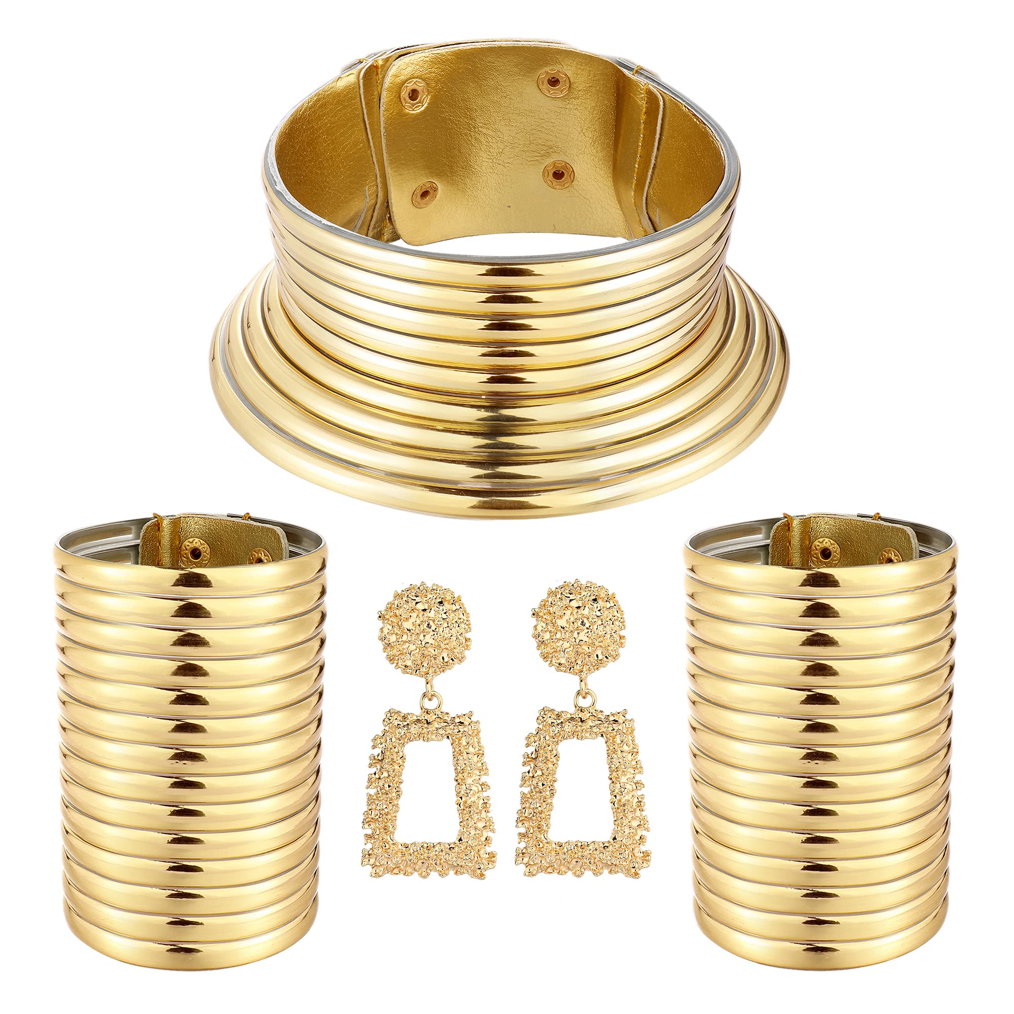 sailimue 4pcs African National Jewelry for Women African Egyptian Choker Collars Gold Chunky Statement Leather Necklace Bangle Bracelet Earring Jewelry Set, MQI-SAIS-SS29-Africa