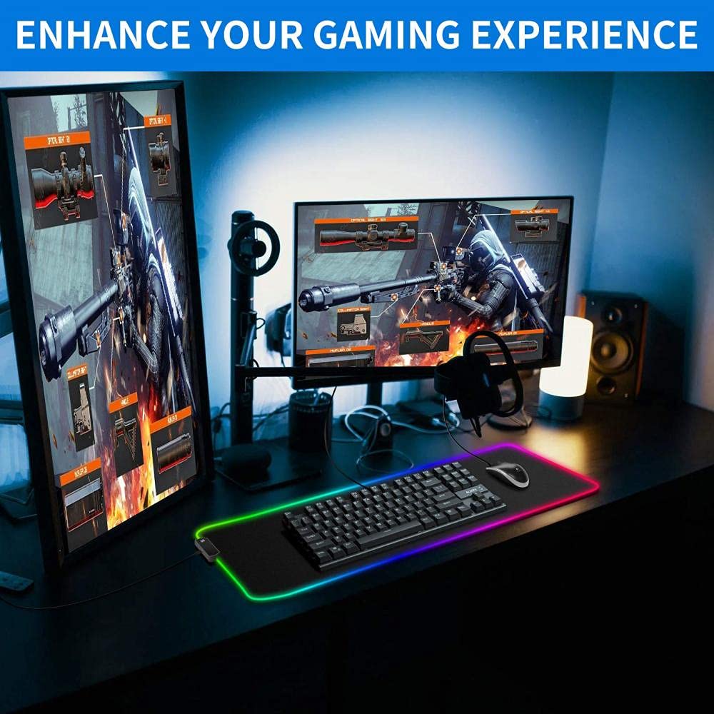 Mouse Pads Monster Hunter Game RGB Gaming Mouse Mat Large LED Colorful Luminous Anti-Slip Rubber Base Computer Pc Keyboard Carpet 31.5 inch X 11.8 inch X0.16 inch