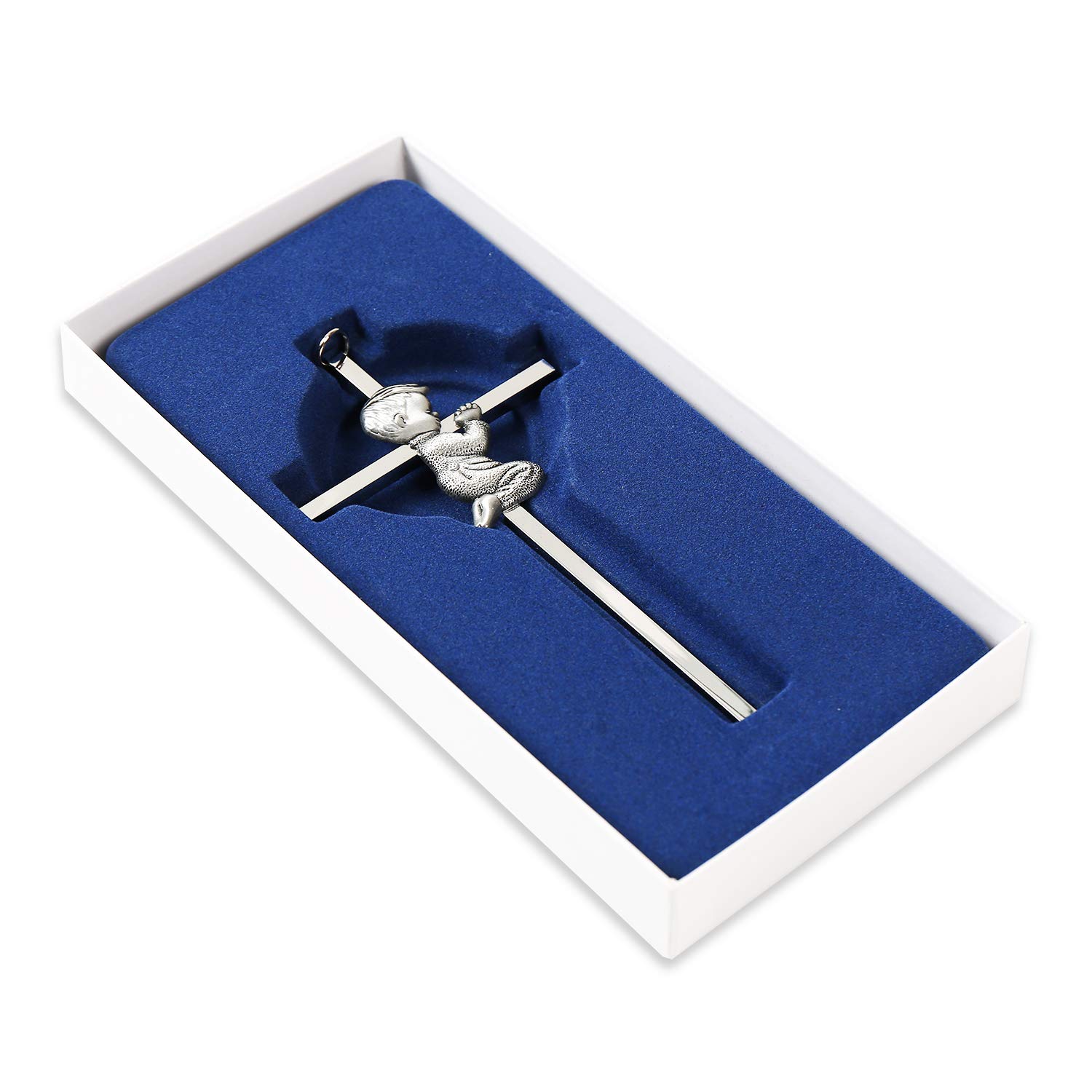 TRULIVA Baptism Cross for Baby Boy Silver Praying Boy Wall Cross First Holy Communion Cross (Baby Boy)