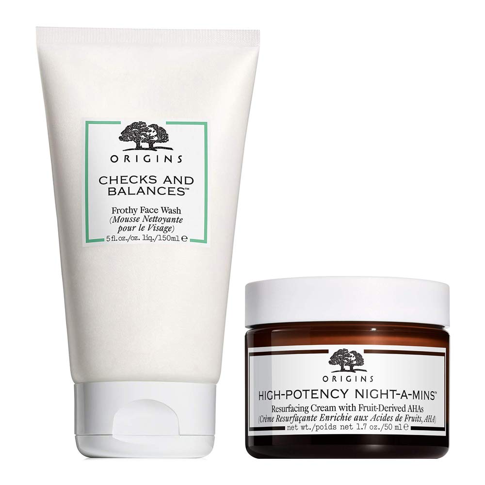 Origins Checks and Balances Frothy Face Wash 5 Oz & High-Potency Night-A-Mins Resurfacing Cream 1.7 Oz