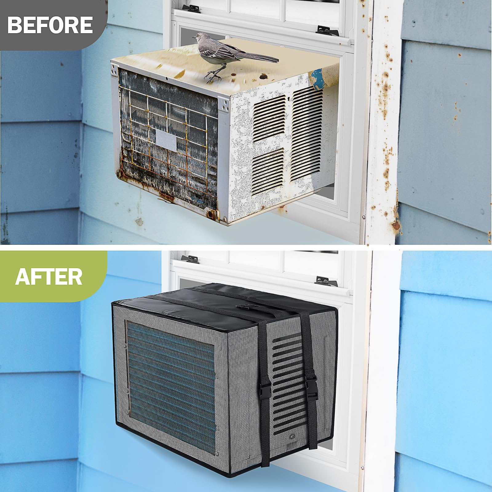 Window Air Conditioner Cover for Outside 25.5"Wx20.5"Dx18"H, Waterproof Outside Window Ac Cover, Ventilated Mesh Window Ac Unit Cover to Protect Against Cotttonwood Fluff, Leaves, Debris, Pine Needles