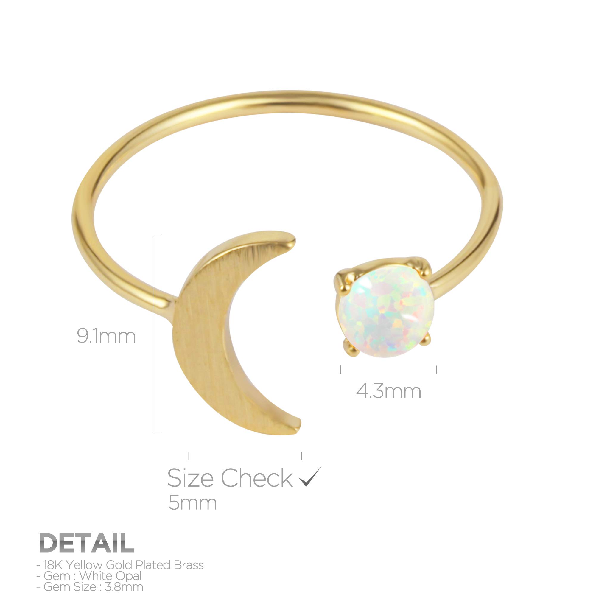 MUSTHAVE Adjustable 18K Gold Plated Ring, Moon Opal, Created Opal, Round, Prong, Glossy Finish