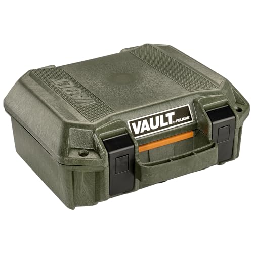 Pelican Vault - V100 Multi-Purpose Hard Case with Foam for Camera, Drone, Equipment, Electronics, Sportman's Pistol Case, and Gear (OD Green)