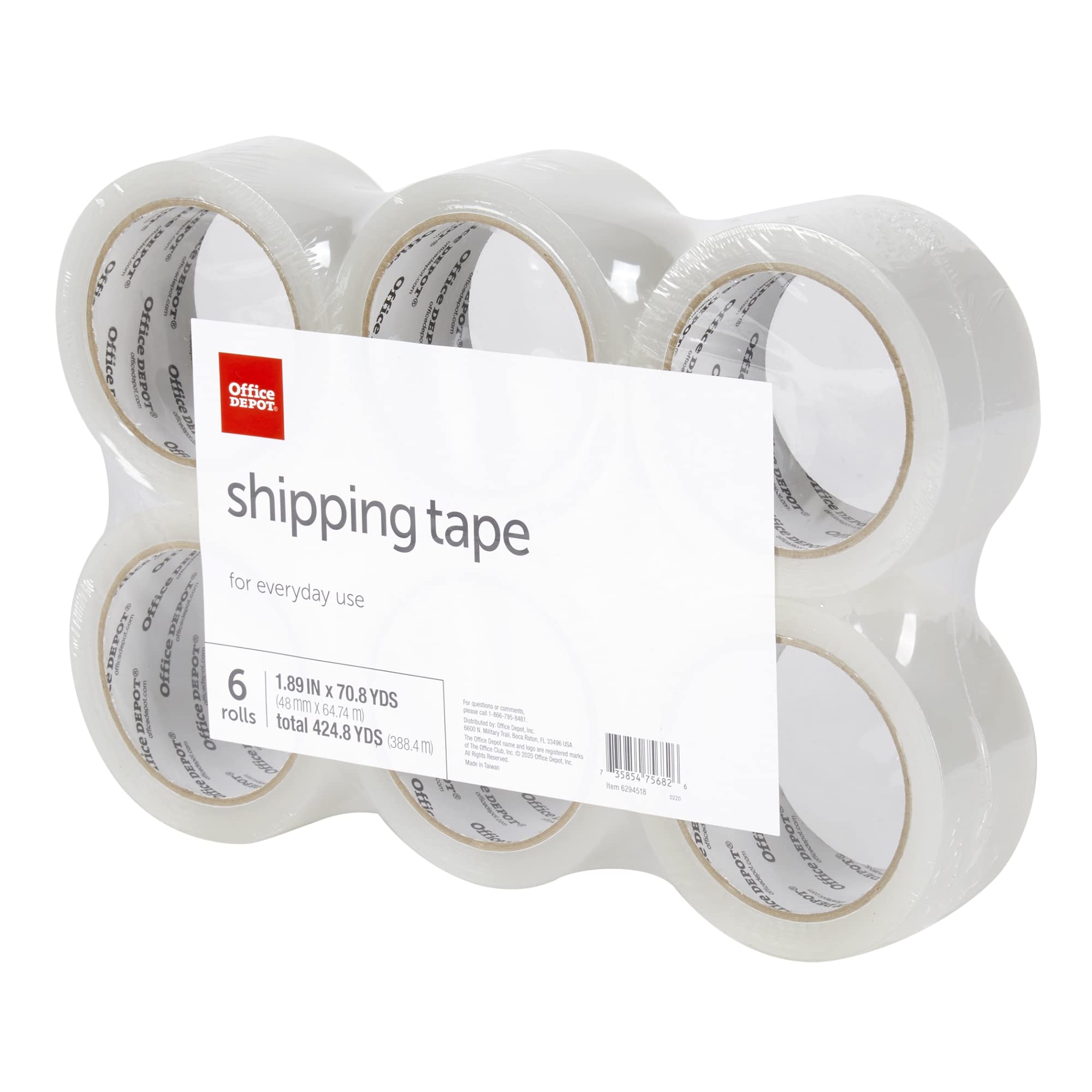 Office Depot® Brand Shipping Packing Tape, 1.89" x 70.8 Yd, Clear, Pack of 6 Rolls