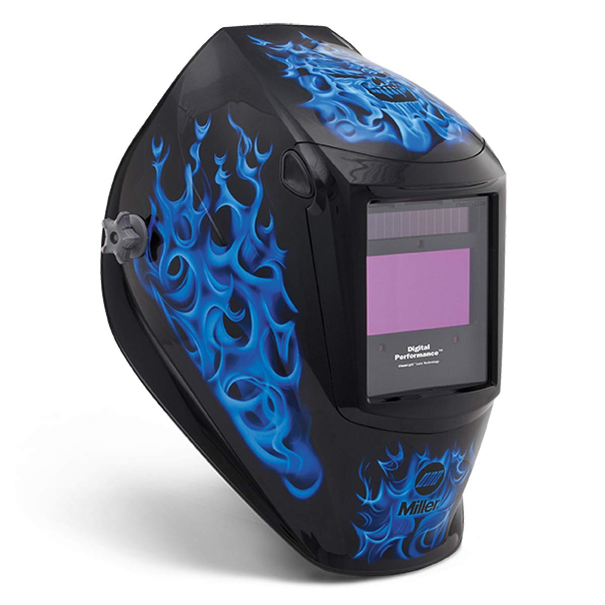 Miller Digital Performance Blue Rage Black/Blue Welding Helmet With Variable Shades 3, 5-13 ClearLight Lens Technology Auto Darkening Lens, Package Size: 1 Each