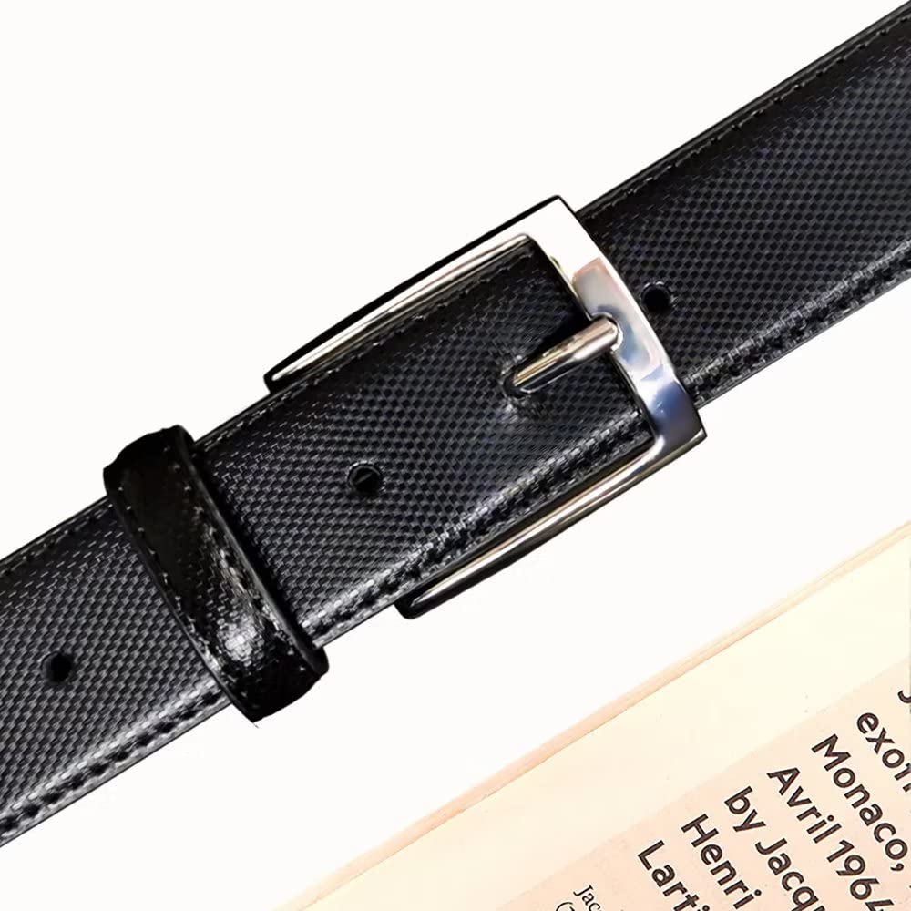 Samilor Genuine Leather Dress Belts For Men Mens Belt For Work Business With Single Prong Buckle In Gift Box, 1 3/8", BLACK TEXTURE,36-38
